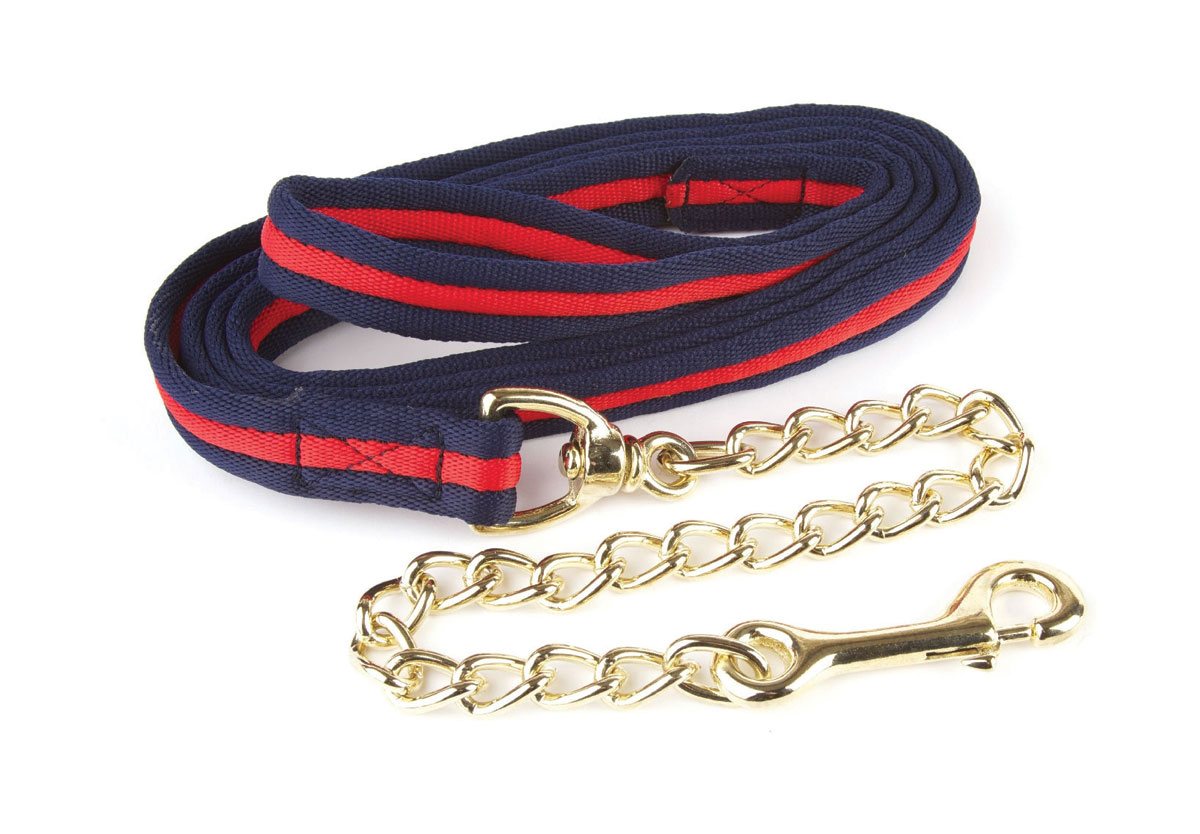 Hy Soft Webbing Lead Rein With Chain Navy/red - Robinsons Equestrian