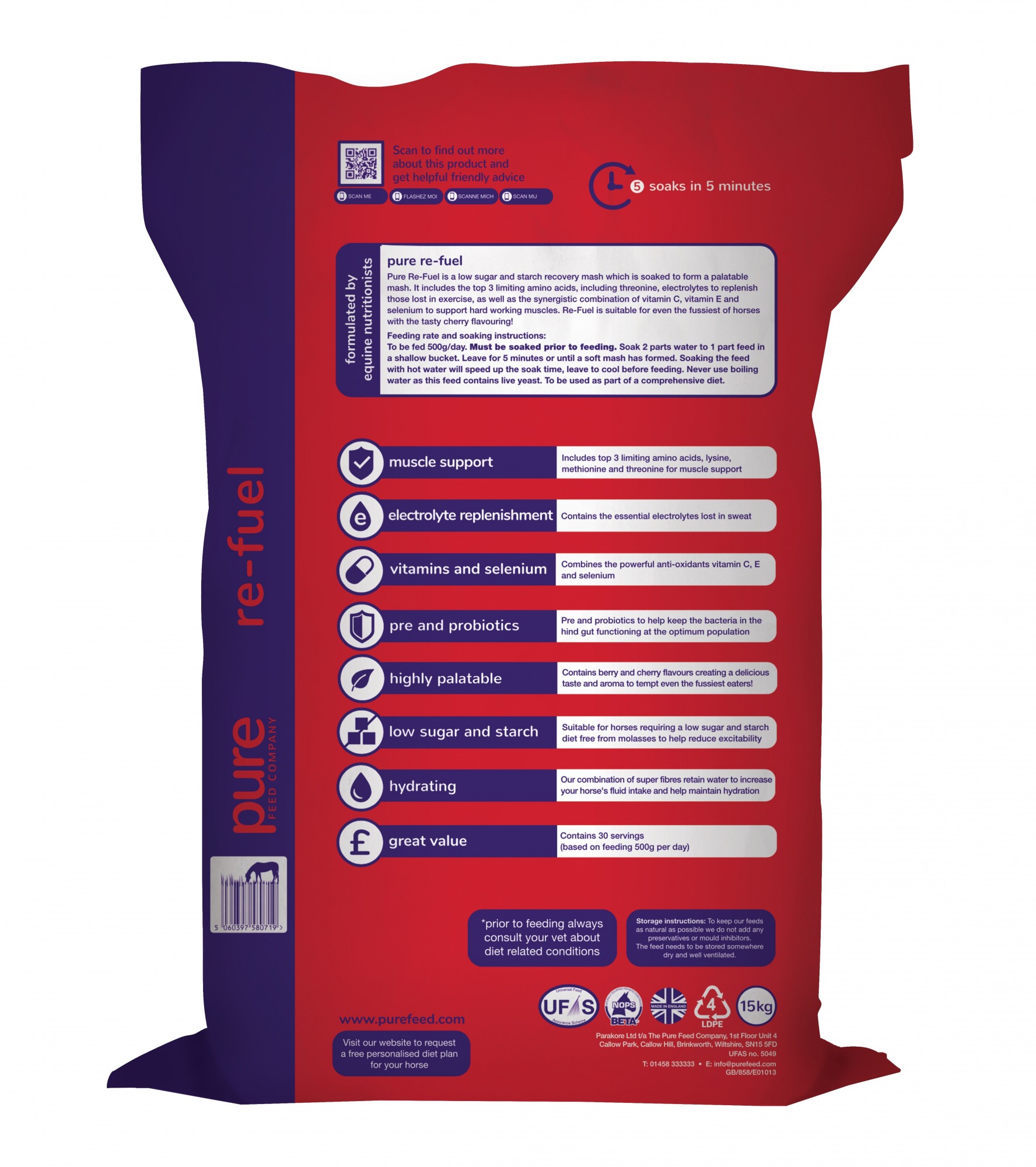 Pure Feed Re-Fuel Pellets - 15kg - Robinsons Equestrian
